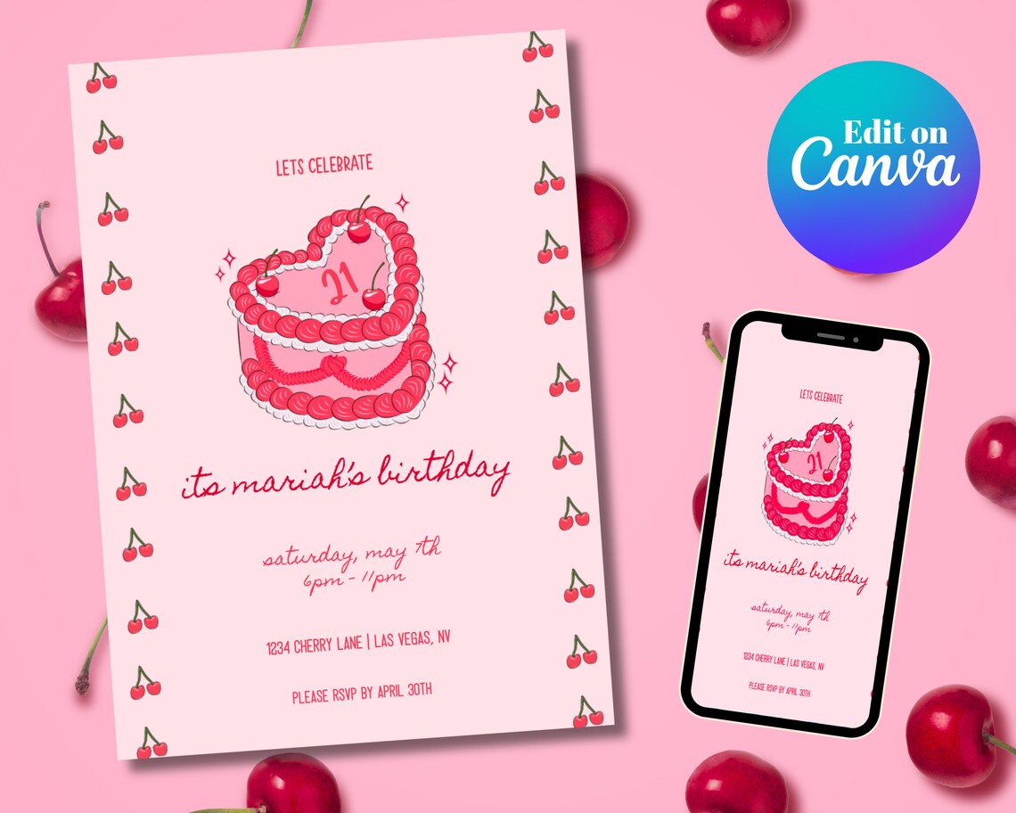 Birthday Cake Invitation TEMPLATE - Etsy