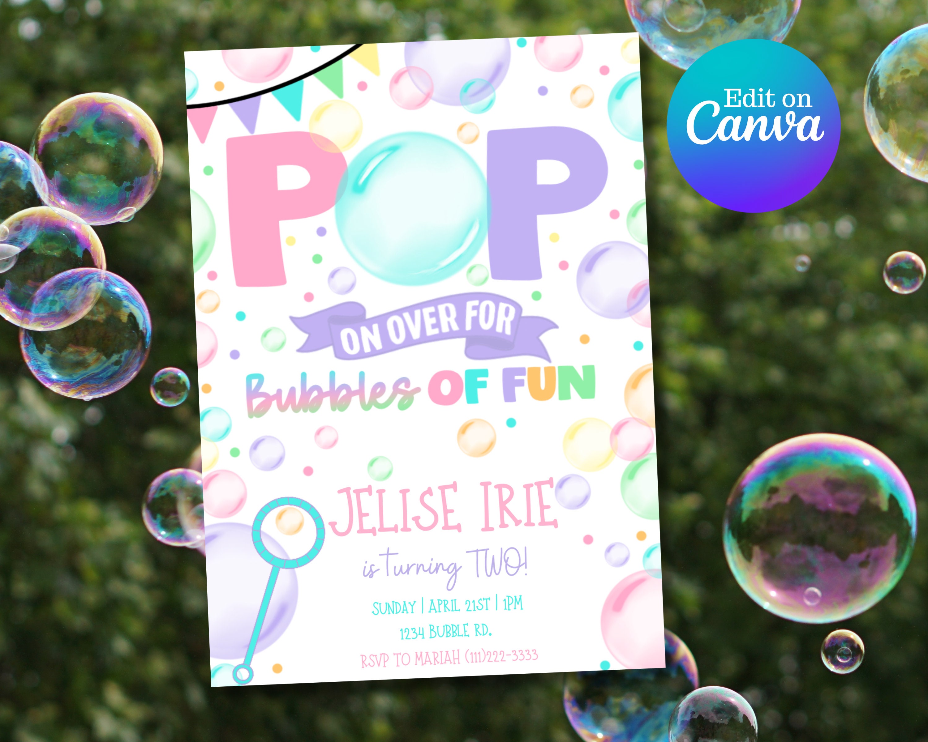Bubble Birthday Invitation TEMPLATE - Etsy