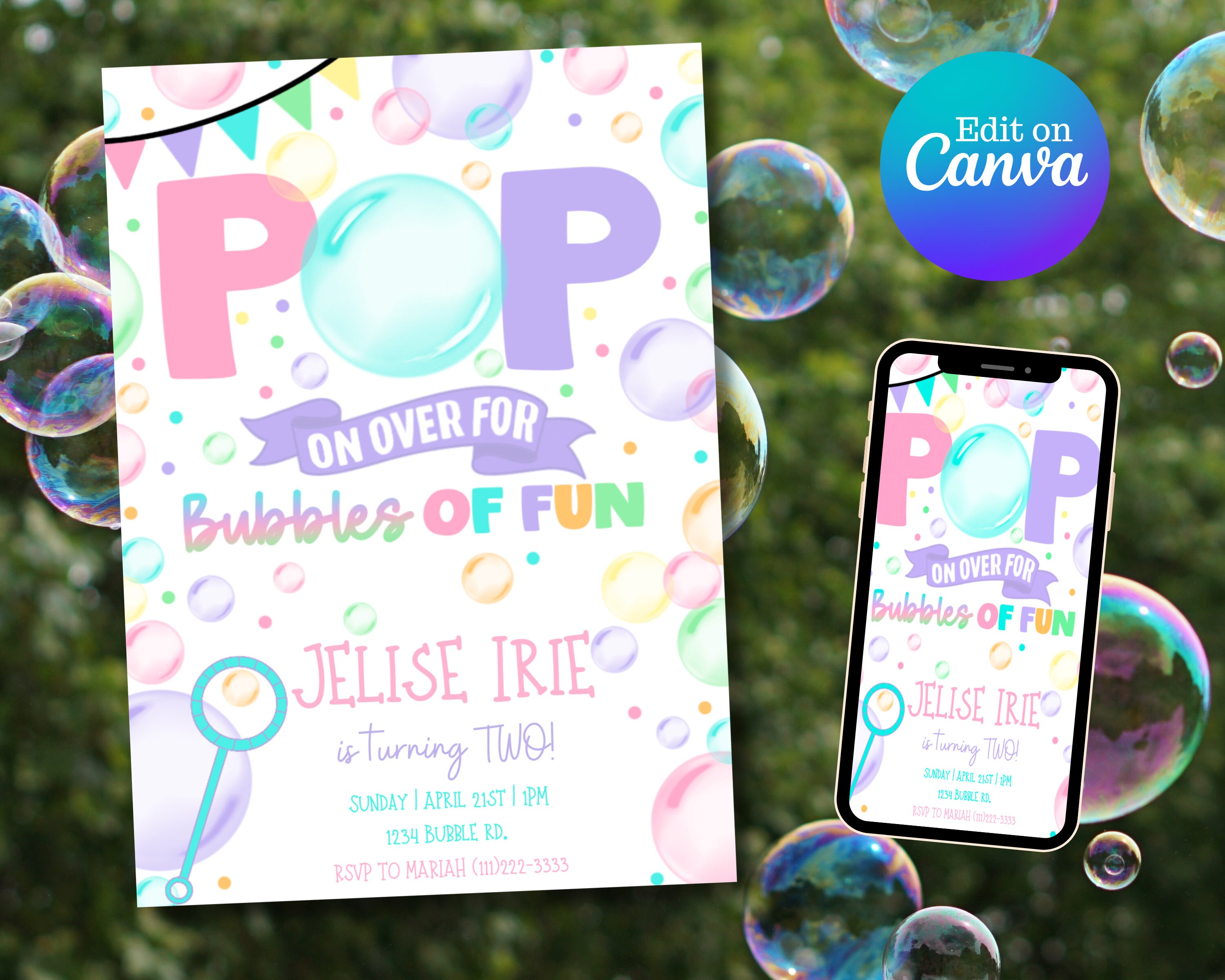 Bubble Birthday Invitation TEMPLATE - Etsy