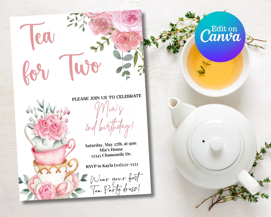 Tea for TWO Birthday Invitation TEMPLATE - Etsy