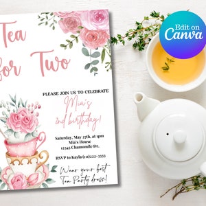 Tea for TWO Birthday Invitation TEMPLATE - Etsy