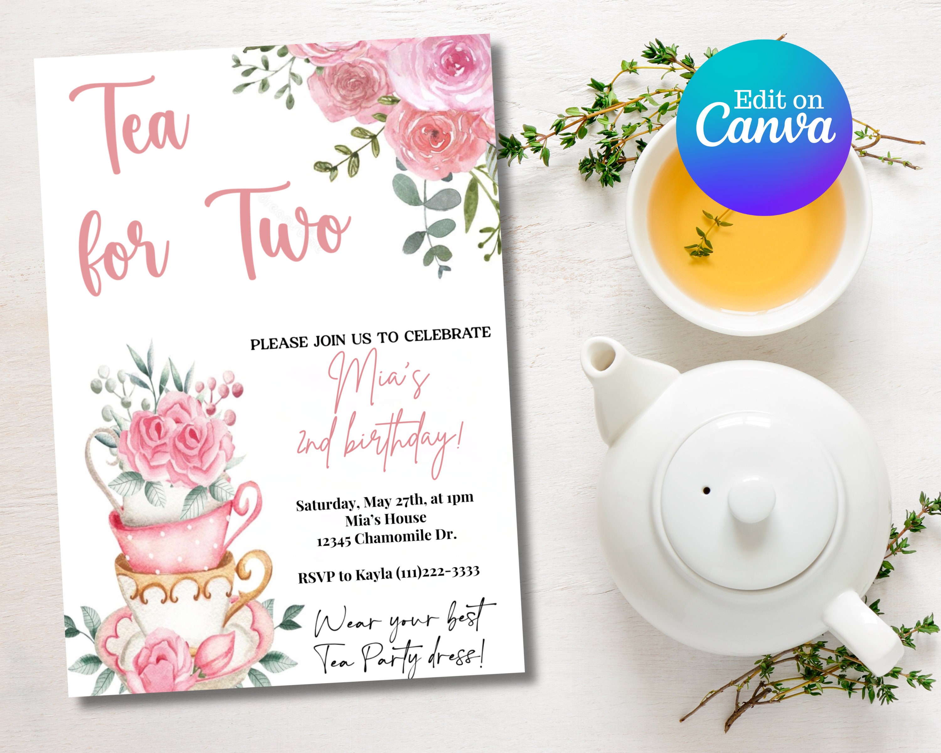 Tea for TWO Birthday Invitation TEMPLATE - Etsy