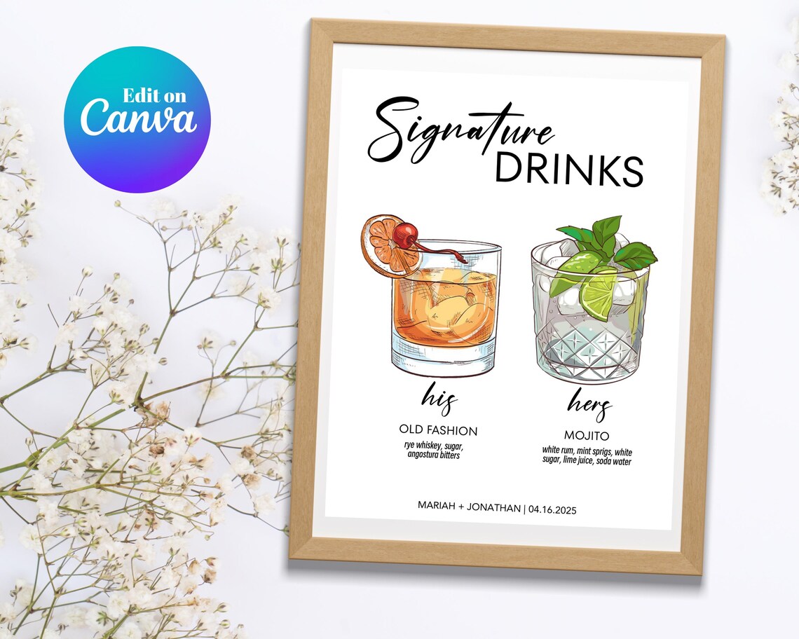 Printable Bar Menu TEMPLATE | Signature Drinks Bar Sign | Download ...