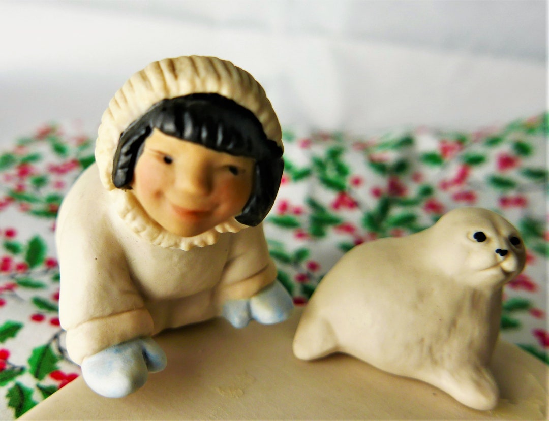 Eskimo Figurine, Alaskan Porcelain, Eskimo Inuit Child With Baby Seal ...