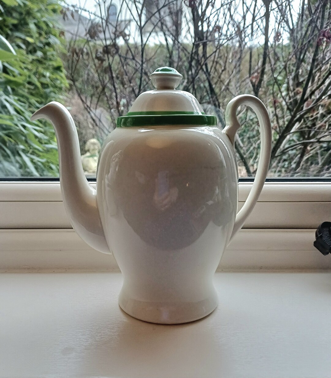 Vintage Alfred Meakin 1930s Tea Coffee Pot, White and Green Teapot ...