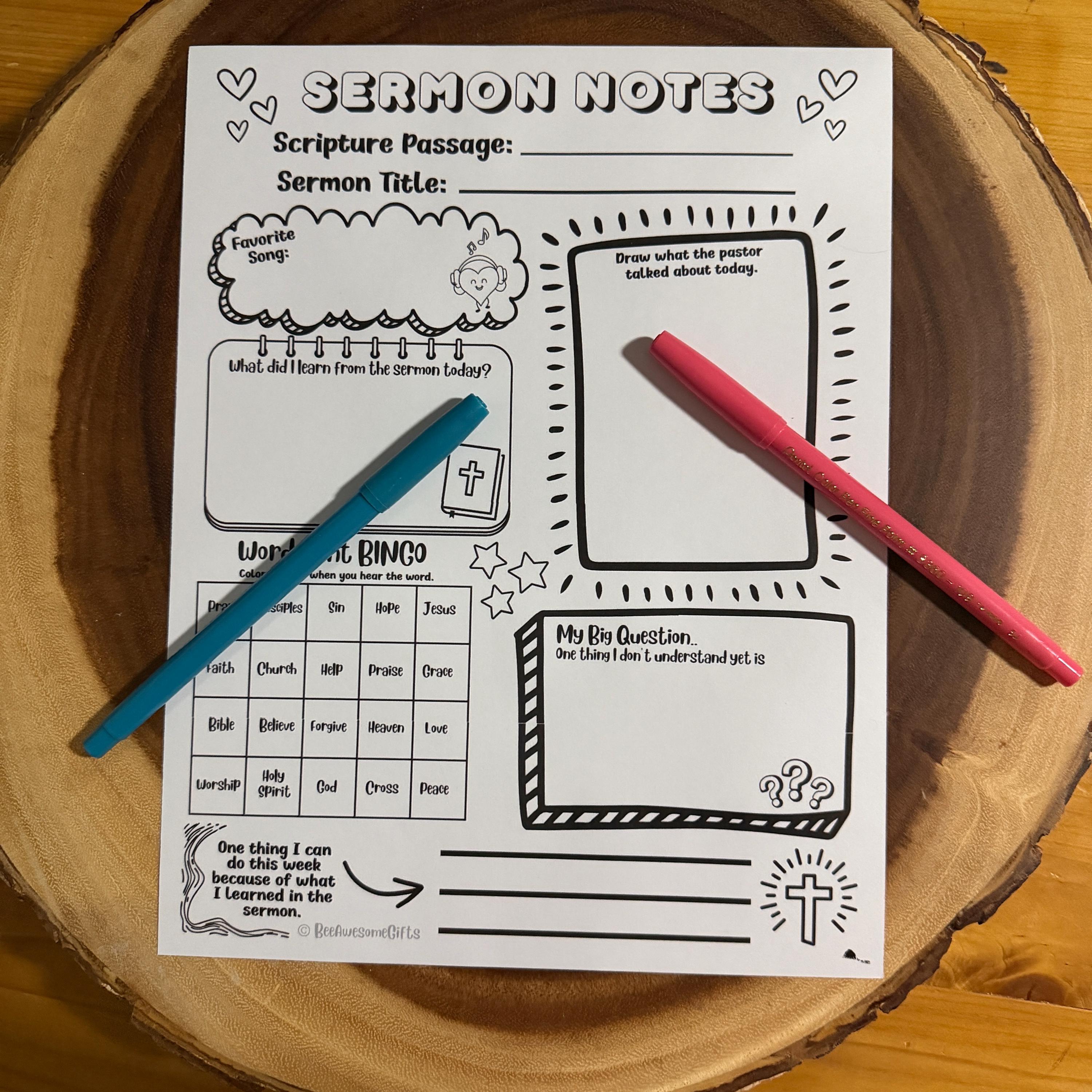Children's Sermon Notes Page: Church Activity, Coloring (digital ...