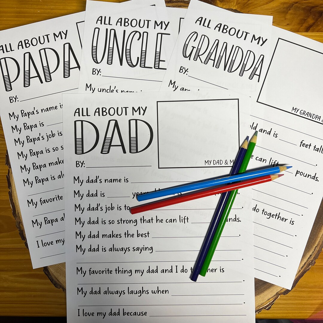 Father's Day Gift - All About Me Quiz - Printable - Dad, Papa, Grandpa ...