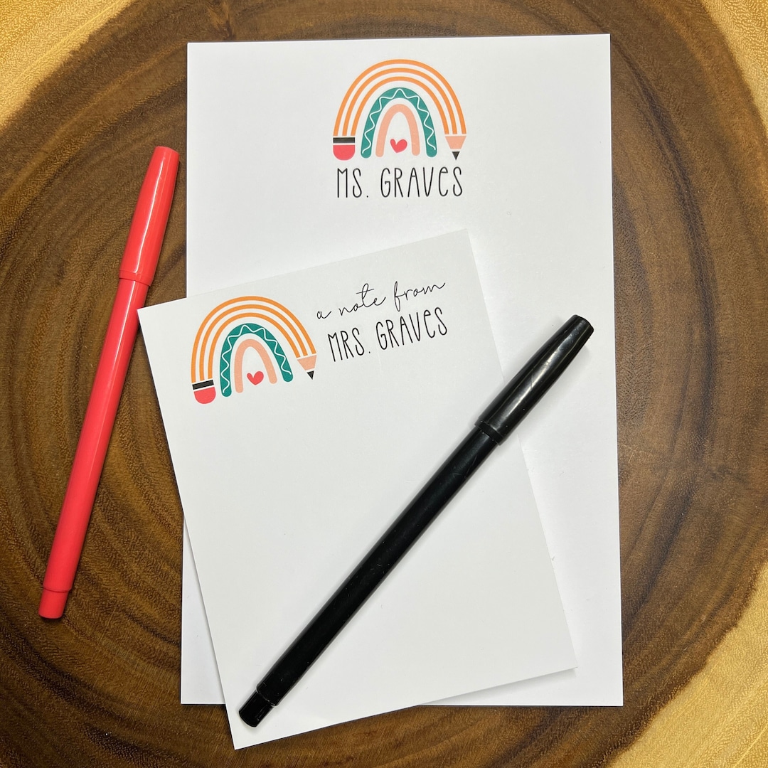 Personalized Teacher Notepad: Rainbow Pencil Stationery Gift - Etsy