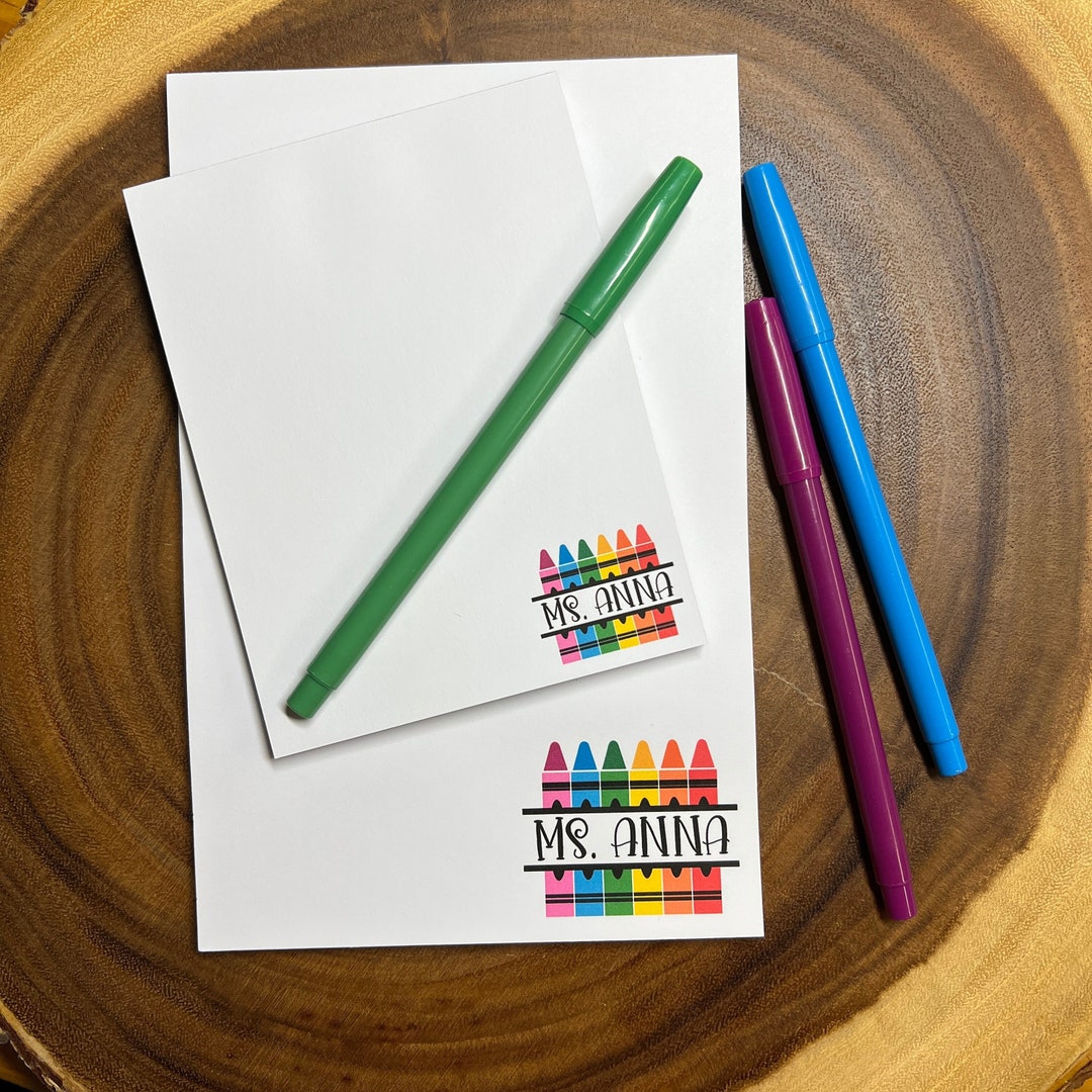 Personalized Notepad Set, Teacher Gift, Crayon Design - Etsy