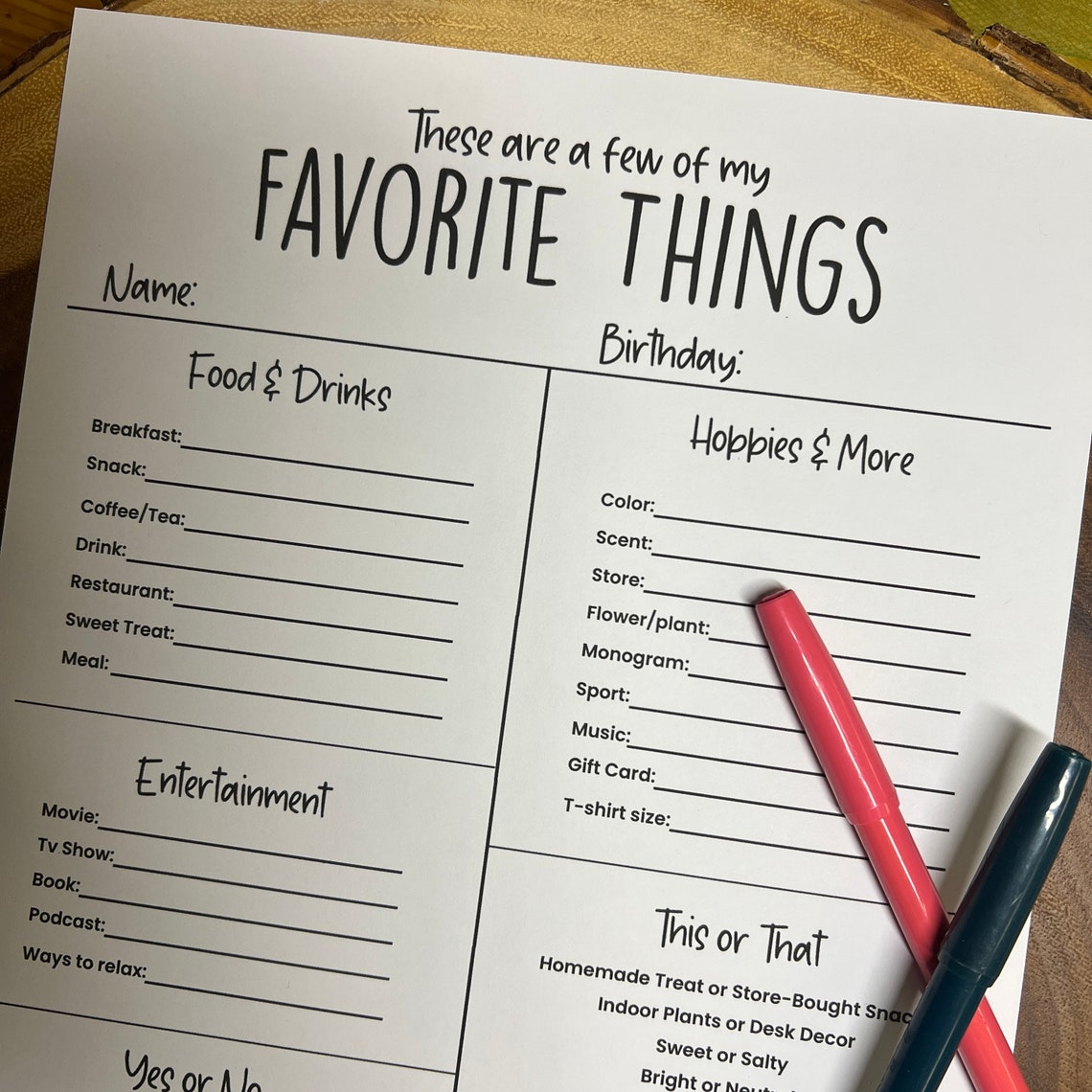 Favorite Things Questionnaire: Get to Know You Survey (digital Download ...