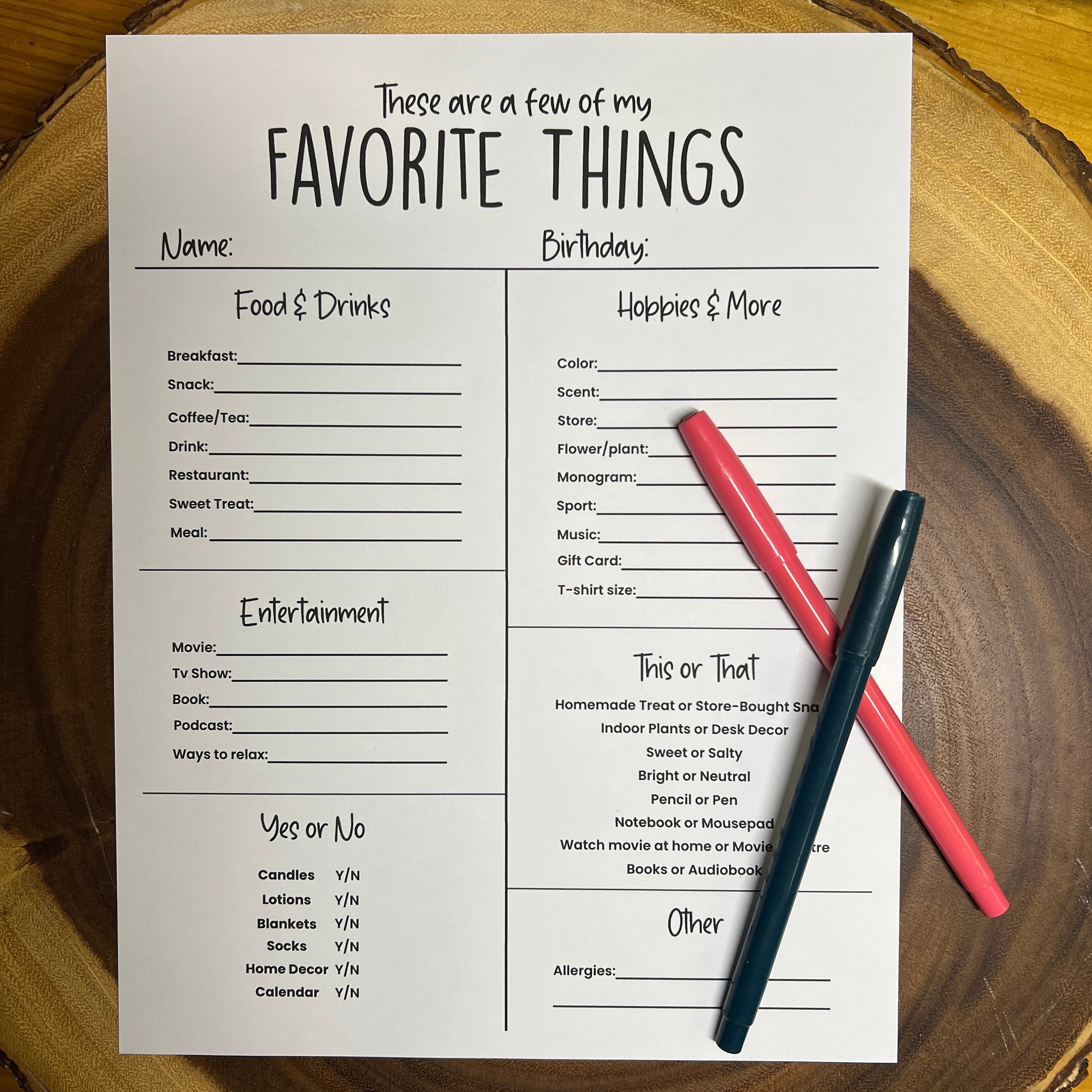 Favorite Things Questionnaire: Get to Know You Survey (digital Download ...