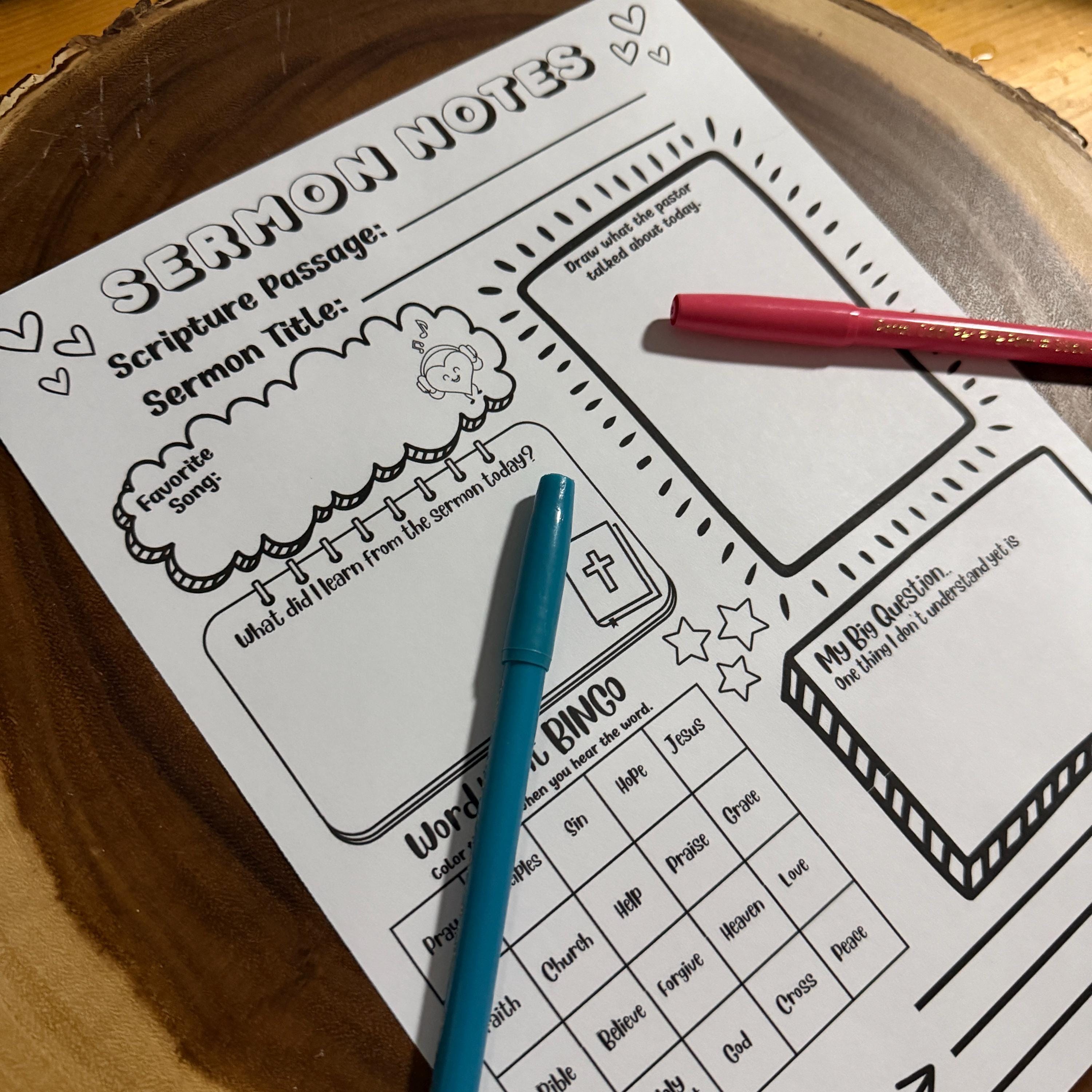 Children's Sermon Notes Page: Church Activity, Coloring (digital ...