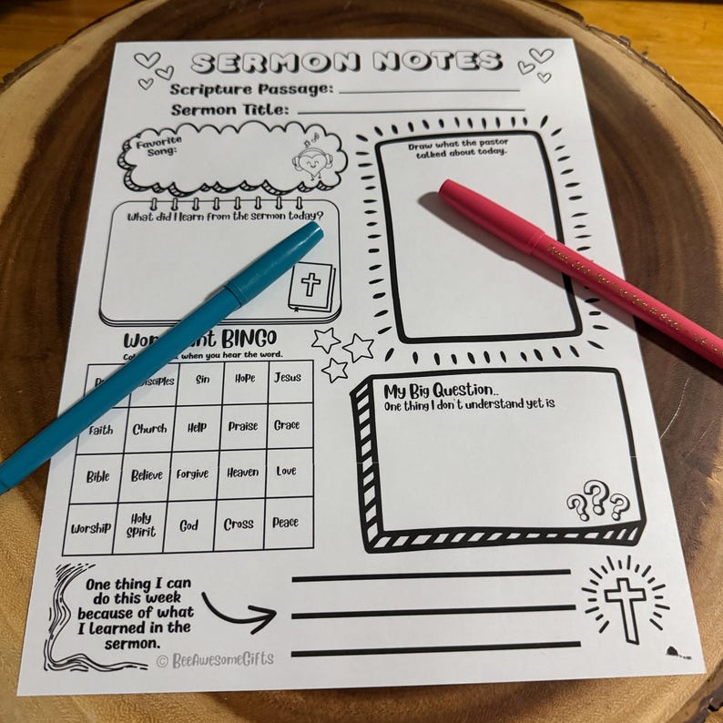 Children's Sermon Notes Page: Church Activity, Coloring (digital ...