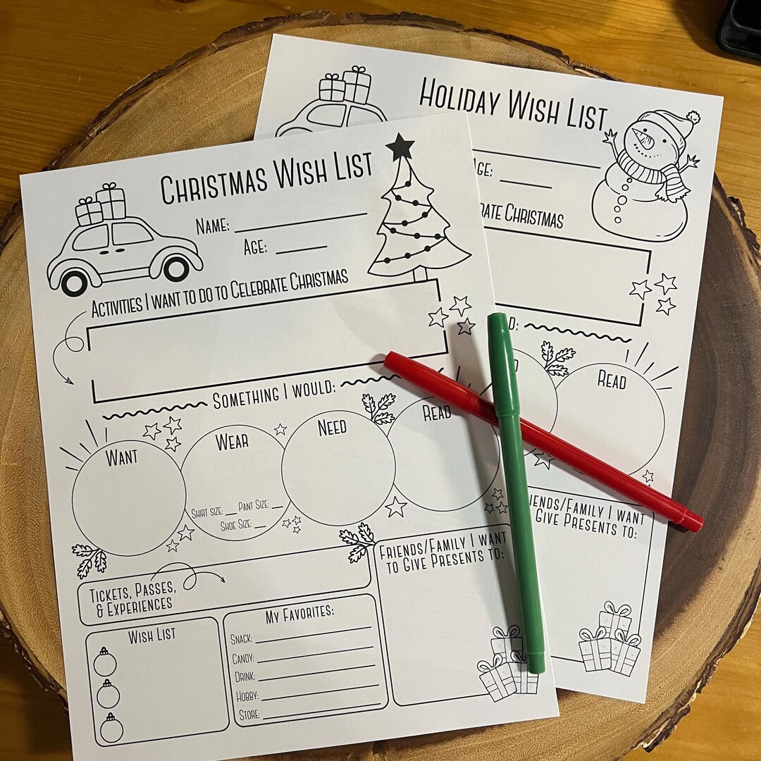 Kids Christmas Wish List Questionnaire: Holiday Coloring Page (digital ...