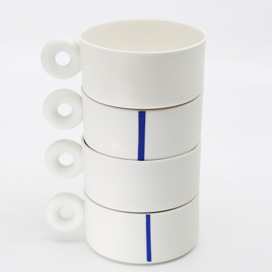 Set von 4 Kaffeetassen aus weißer Keramik, Handgemachte weiße ...