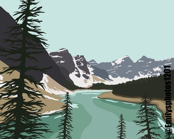 Moraine Lake Banff Digital Drawing Télécharger | Etsy