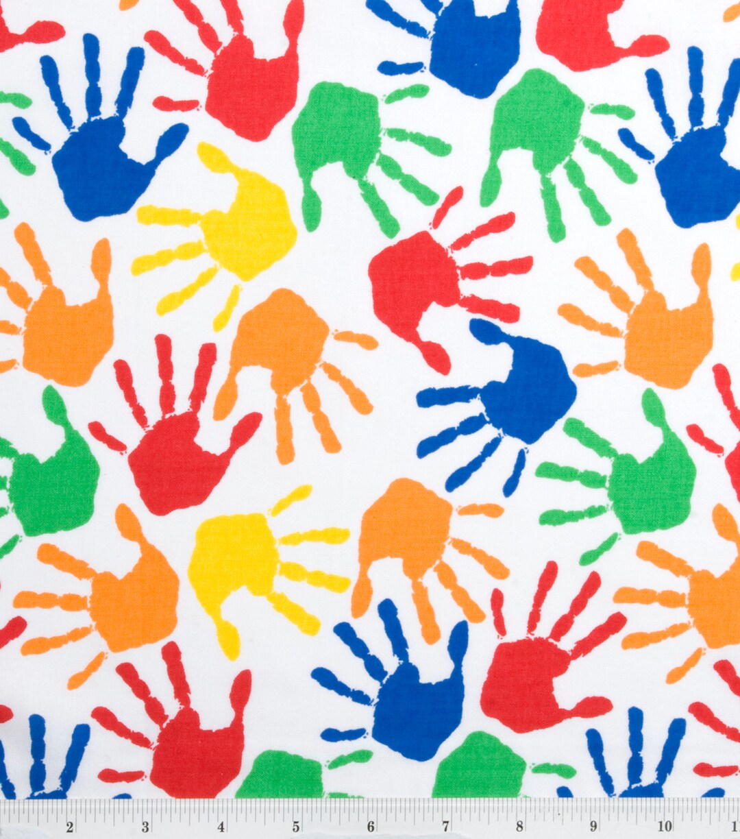 Hand Prints Cotton Fabric ,fabric,kids Fabric,fabric by the Yard,100% ...