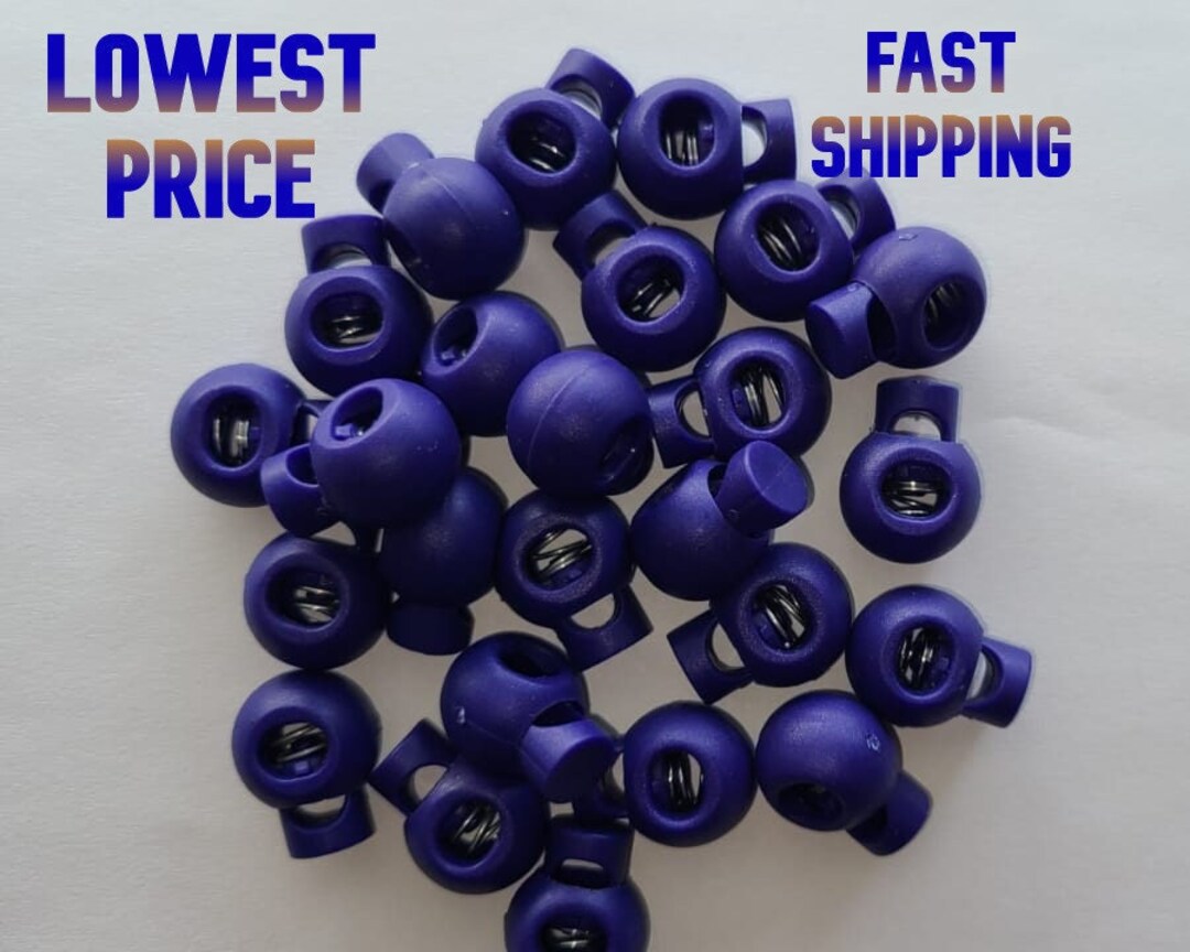 BLUE 100pcs Single Hole Round Ball Cordlock Cord Lock Toggles Stopper ...