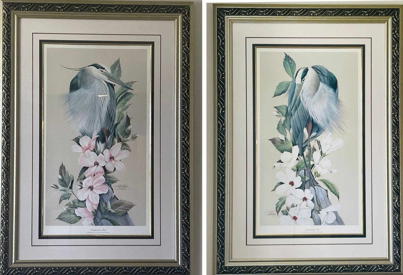 Signed Pair of Art Lamay "marshmallow Blue" Great Blue Heron 371/1800 ...
