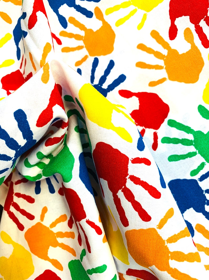Hand Prints Cotton Fabric fabrickids Fabricfabric by the - Etsy