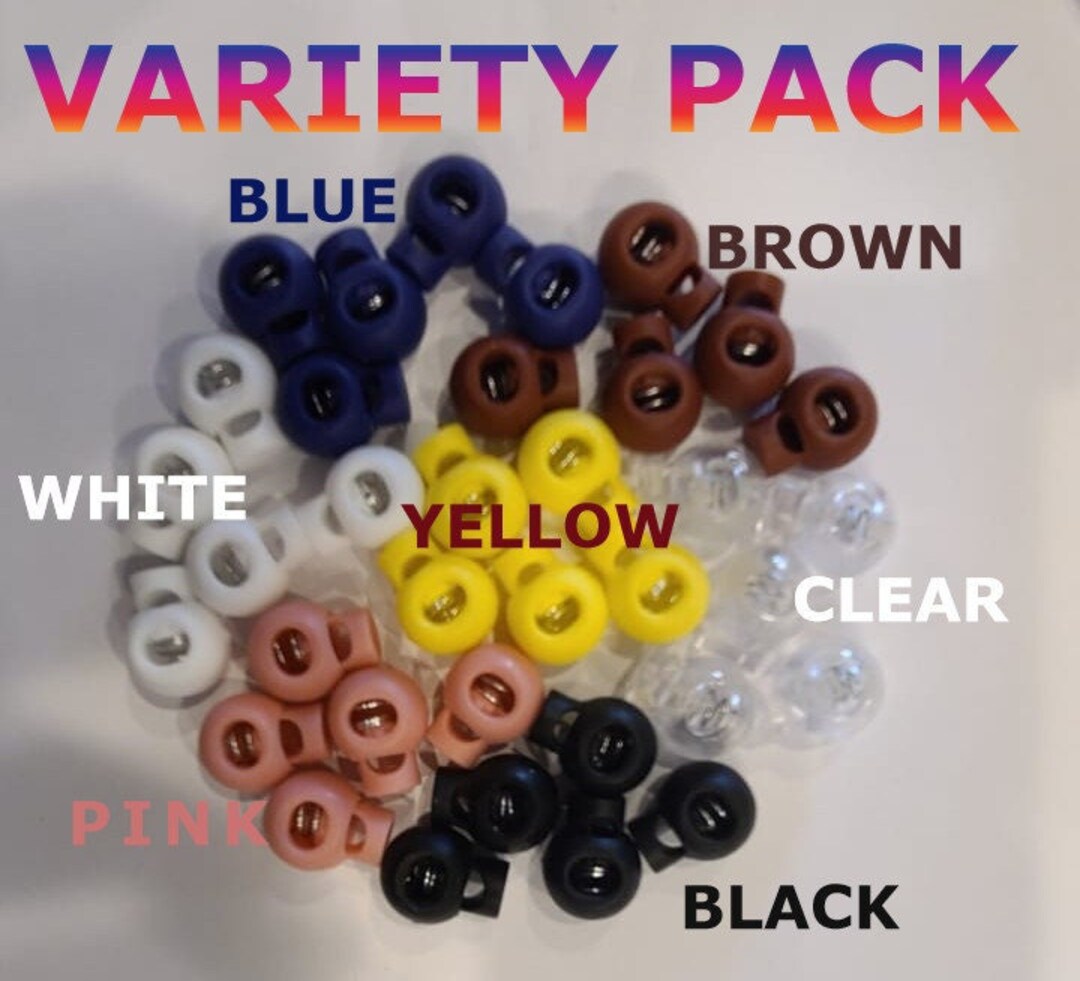 VARIETY PACK, Single Hole Round Ball Cordlock Cord Lock Toggles Stopper ...