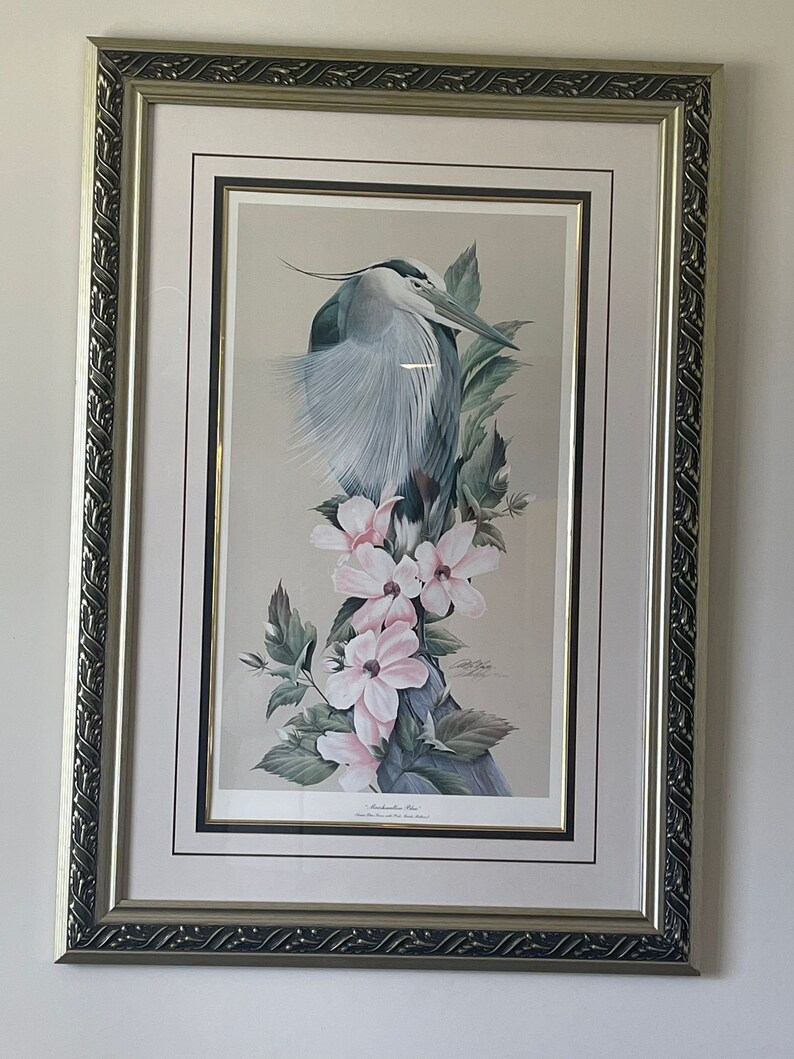 Signed Pair of Art Lamay "marshmallow Blue" Great Blue Heron 371/1800 ...