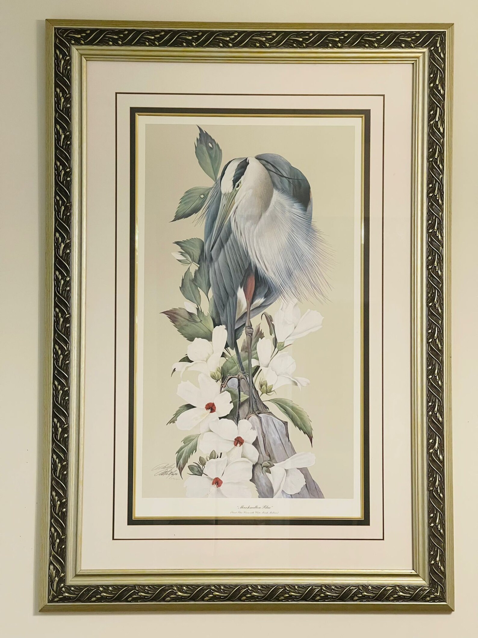 Signed Pair of Art Lamay "marshmallow Blue" Great Blue Heron 371/1800 ...