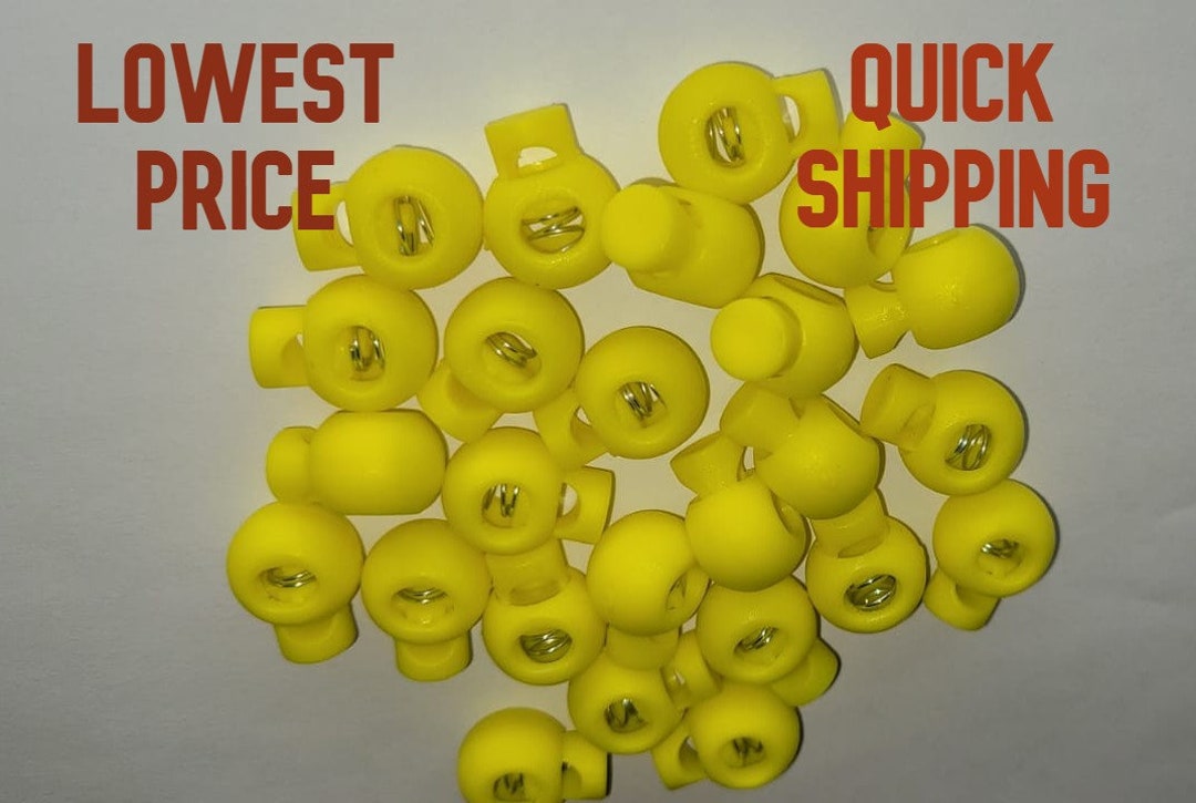 YELLOW 100pcs Single Hole Round Ball Cordlock Cord Lock Toggles Stopper ...