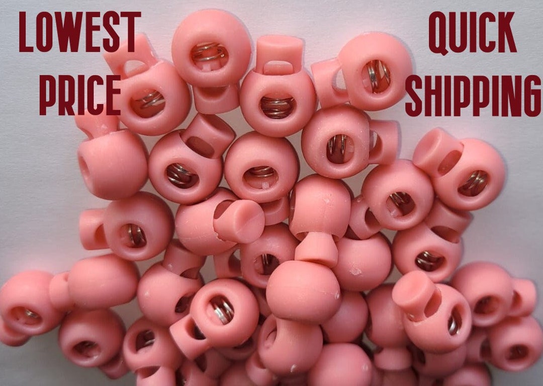 PINK 100pcs Single Hole Round Ball Cordlock Cord Lock Toggles Stopper ...