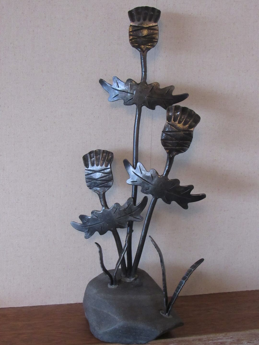 Thistle sculpture with a stone base hand forged by a scottish | Etsy