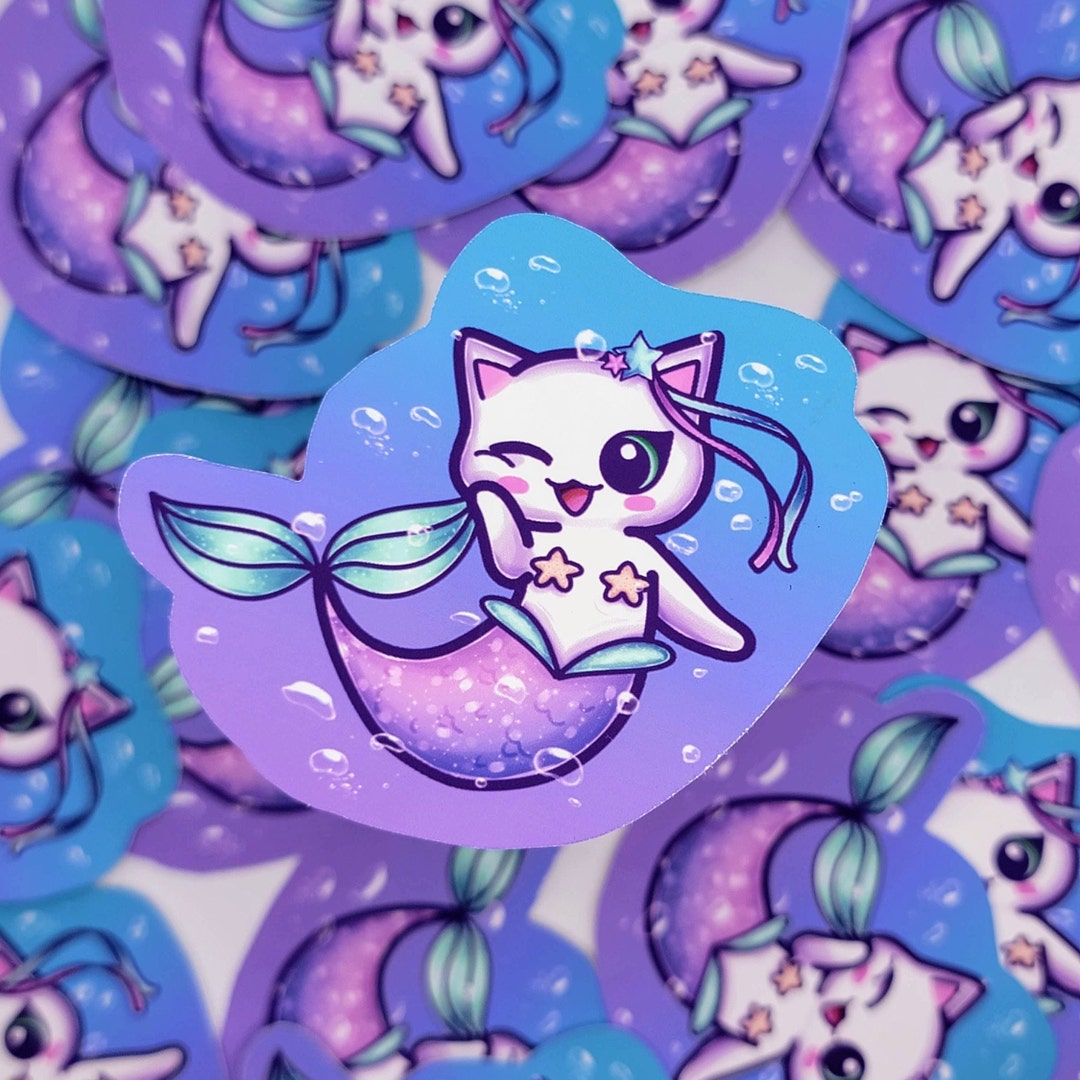 Mermaid Cat Sticker, Summer Stickers, Water Bottle Stickers, Cute ...