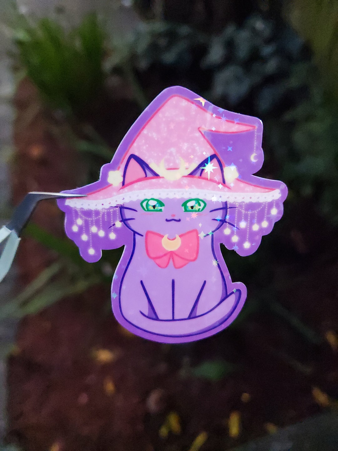 Holographic Witch Kitty Cat Sticker, Halloween Sticker, Witchy Sticker ...