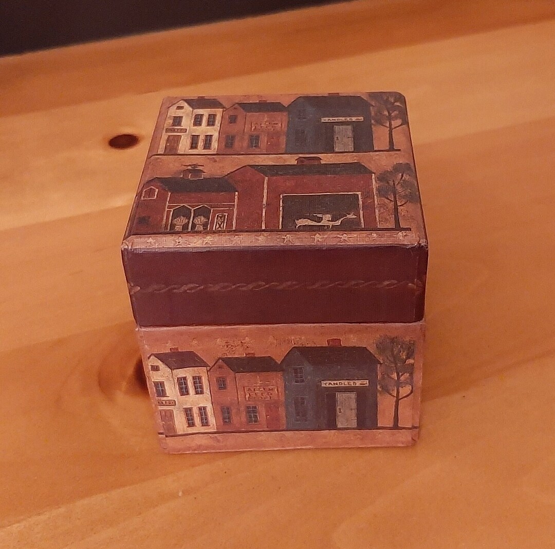 Bob's Boxes Primitives, the Village, Square Shaped Box, Collectible ...