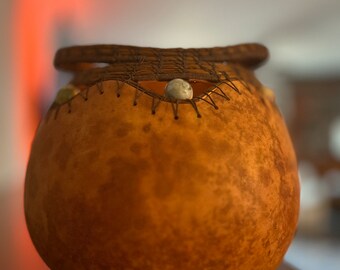 Gourd Vessel Dyed With Jacquard Pinata Dye With a Pine Needle Woven Rim ...