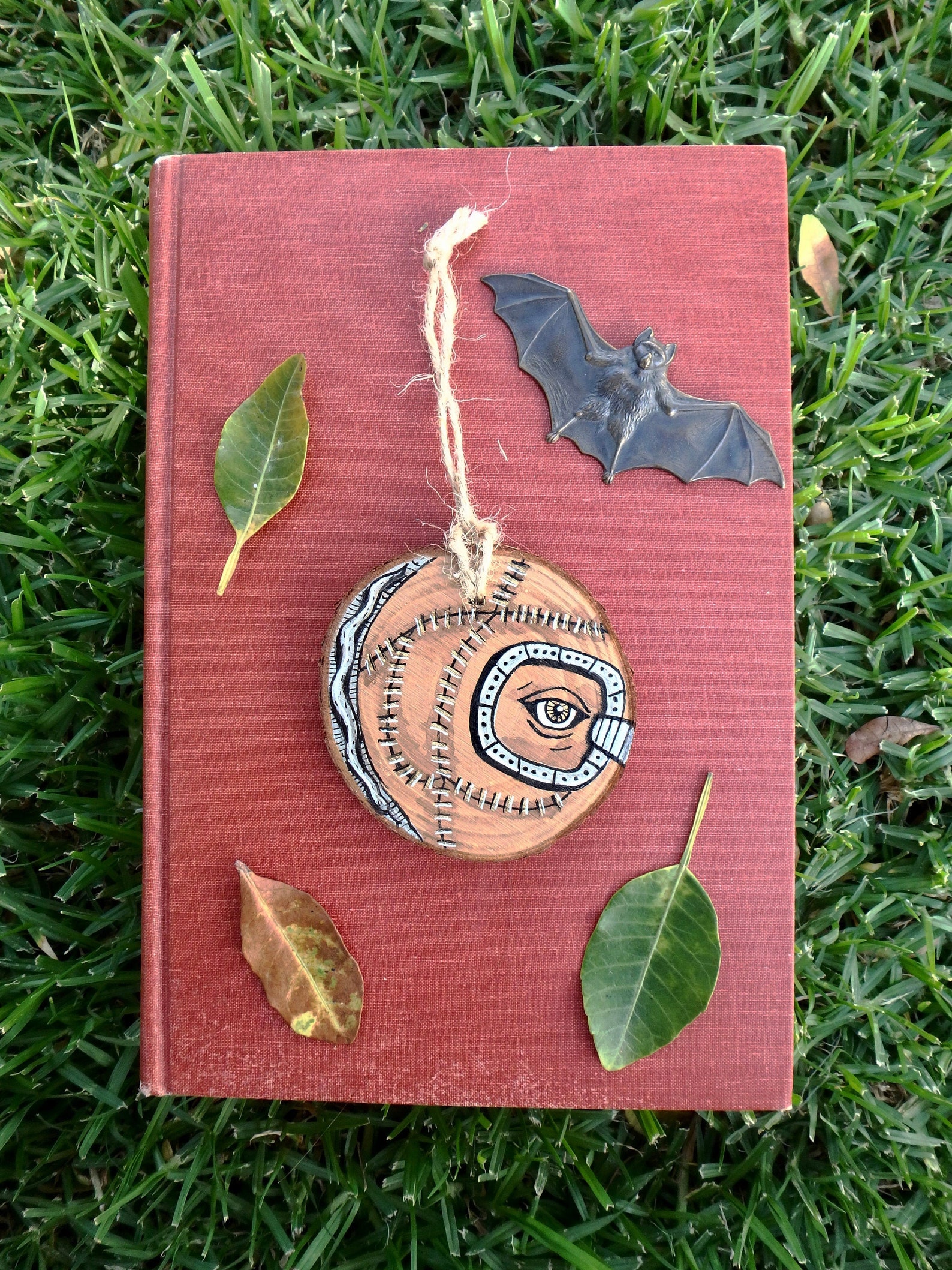 3x3.5 In. Eye Spell Book Halloween Tree Ornament Hand Painted Wood ...