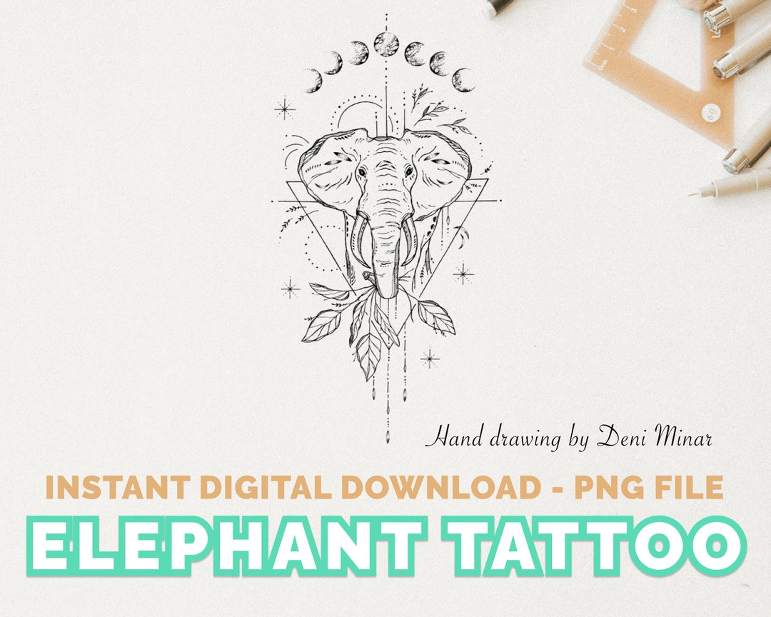 Elephant Tattoo Design - Small Line Drawing Design for Nature, Animal ...