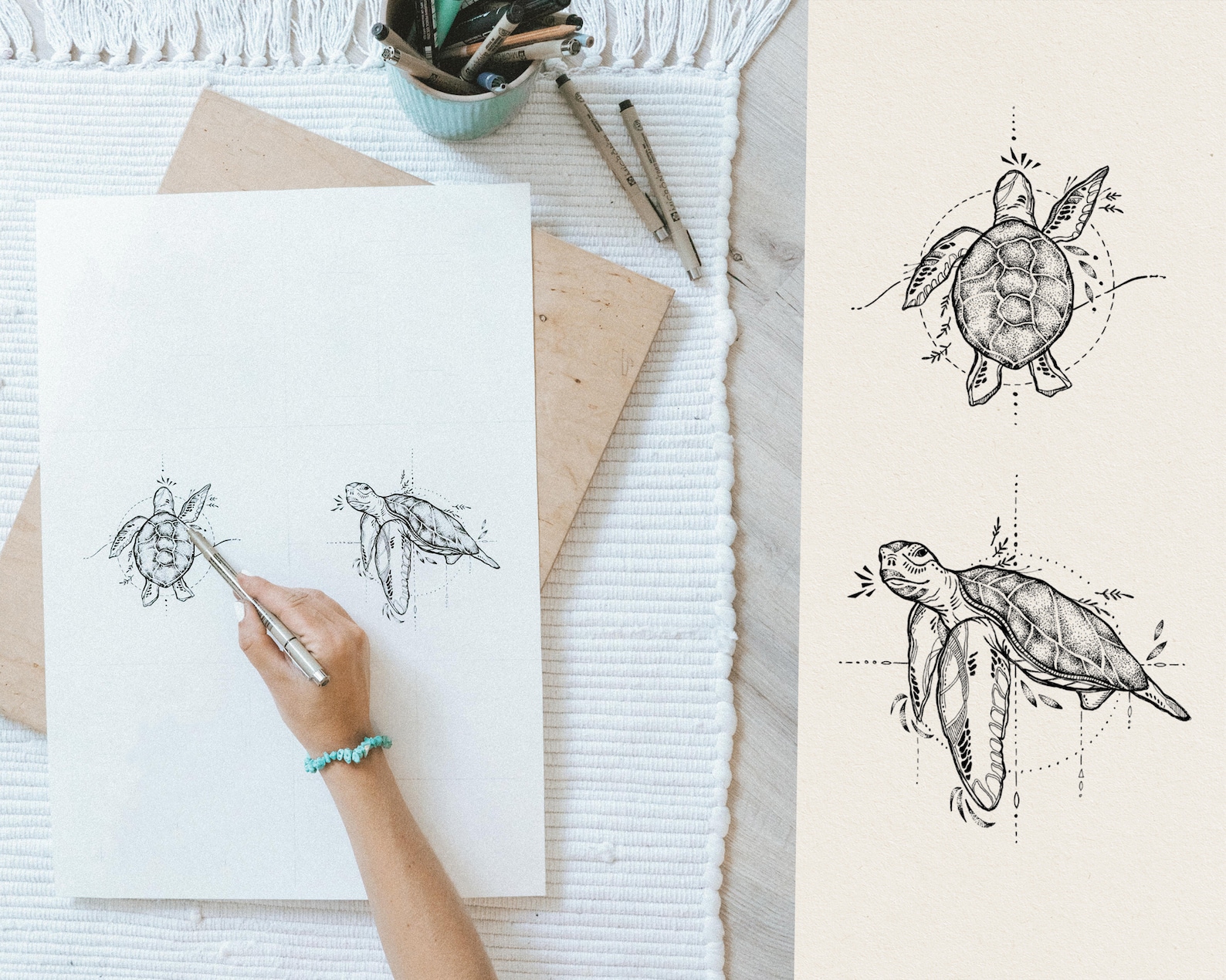Turtle Small Tattoo Design Hand Drawing for Animal and Ocean - Etsy