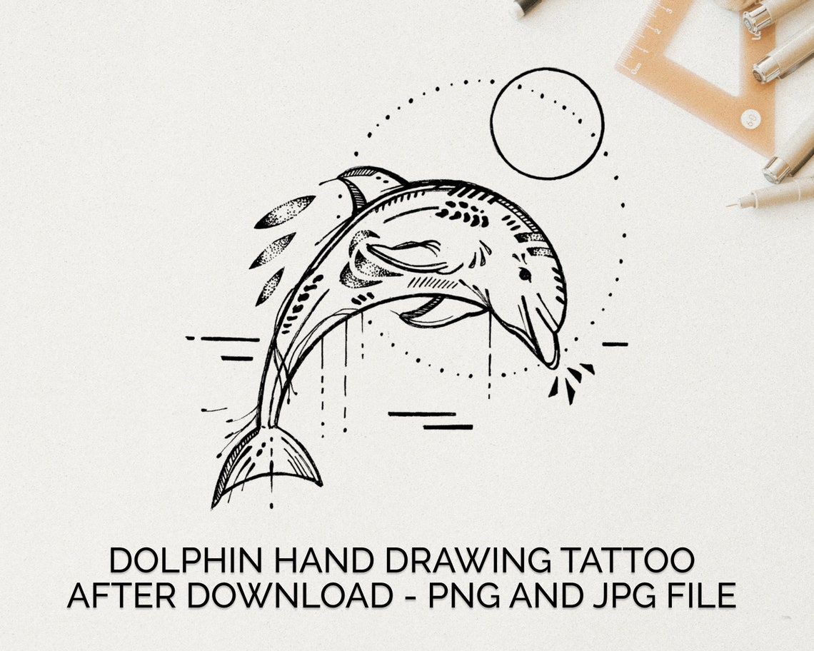 Dolphin Tattoo Design Small Line Drawing Design for Nature - Etsy