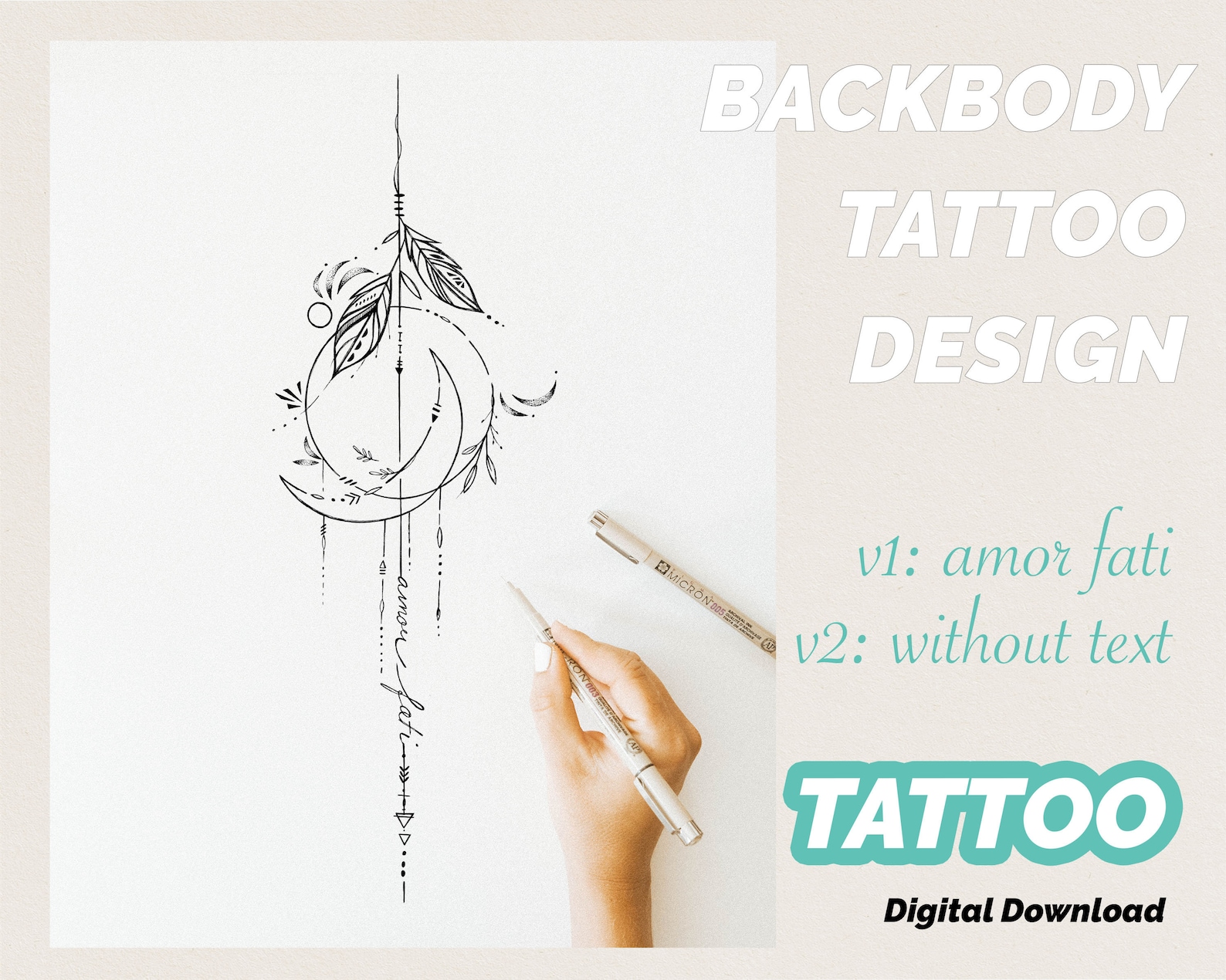 Delicate Back Body Tattoo Moon Plants Womanhood Amor | Etsy