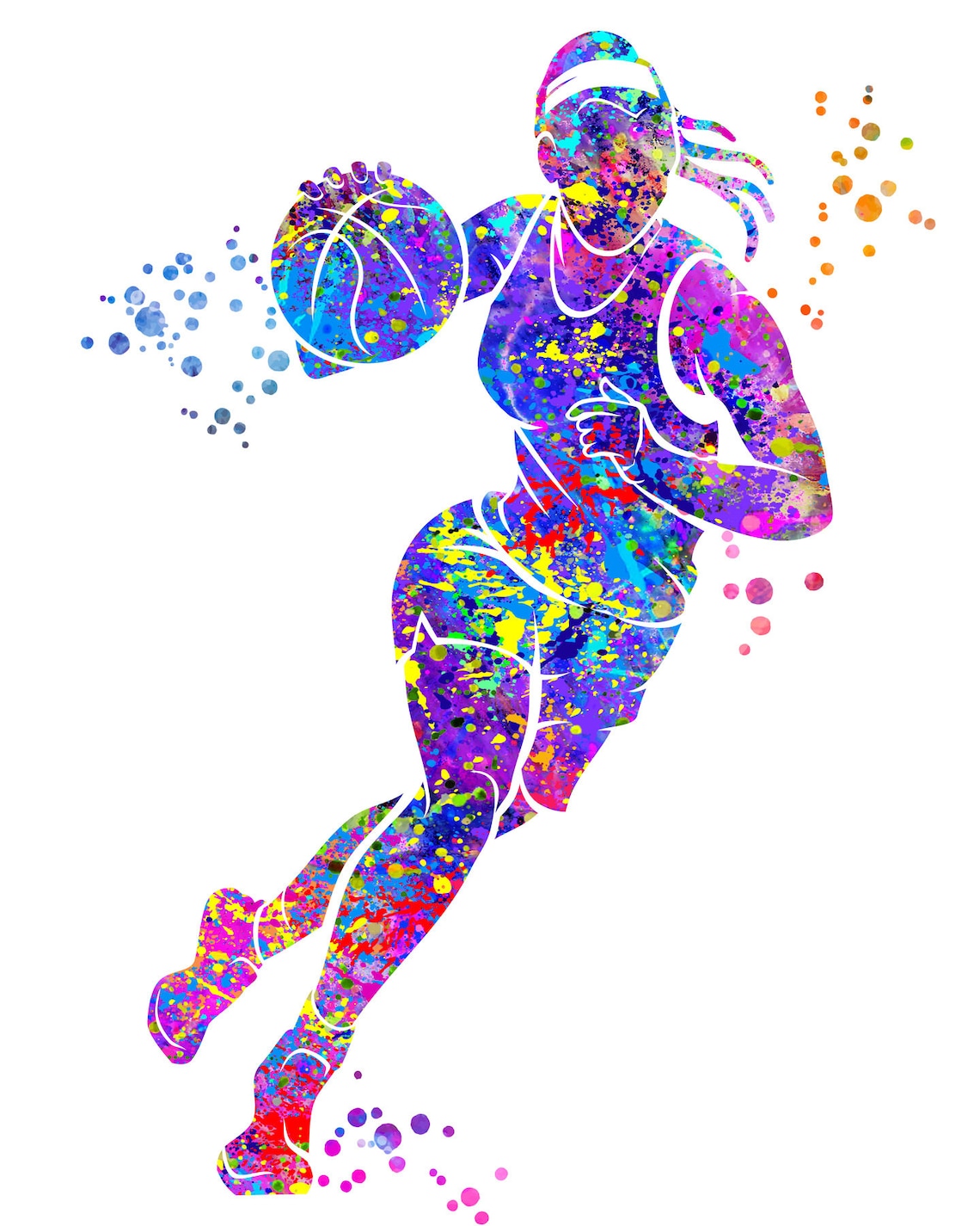 Basketball Player Girl Watercolor Print Female Woman Mom - Etsy