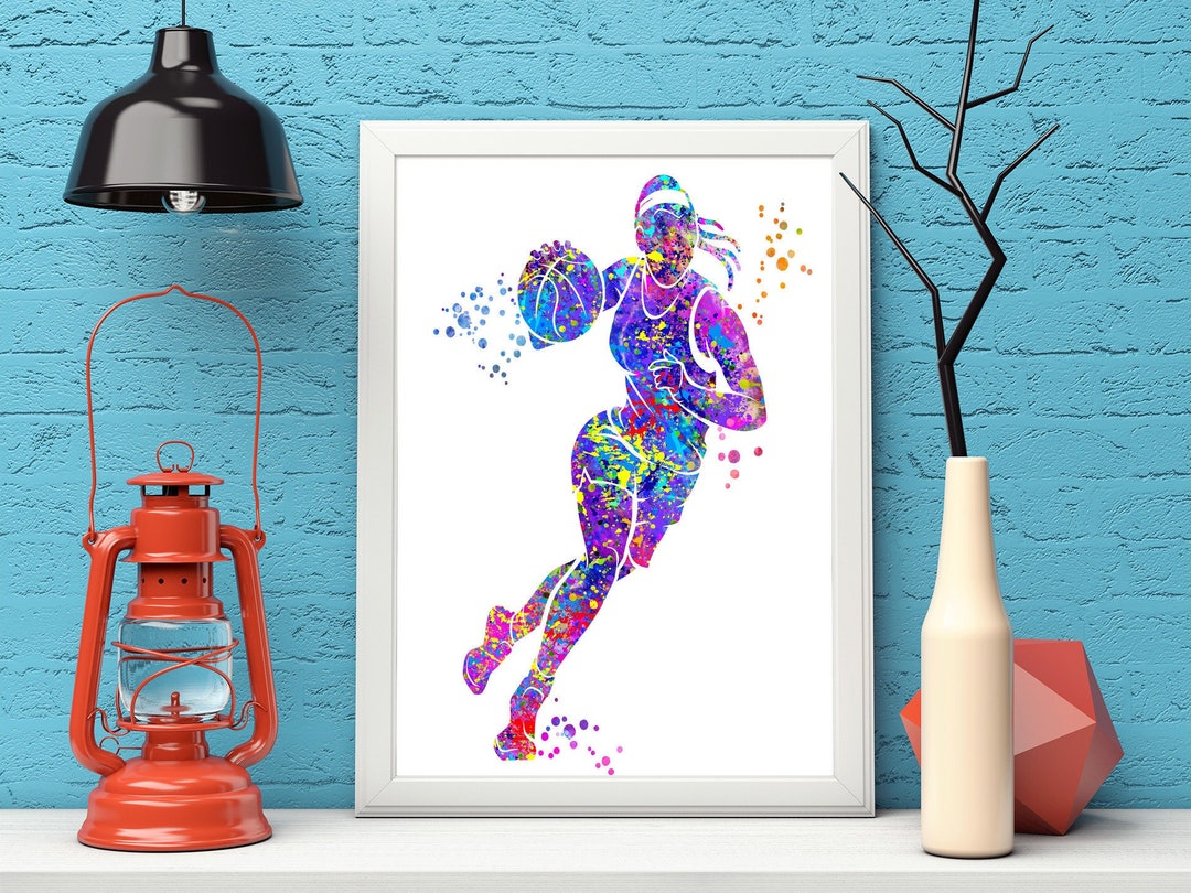 Basketball Player Girl Watercolor Print Female Woman Mom Basketball ...