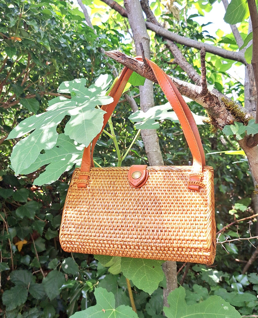 Brown Woven Natural Rattan Handbag - Etsy