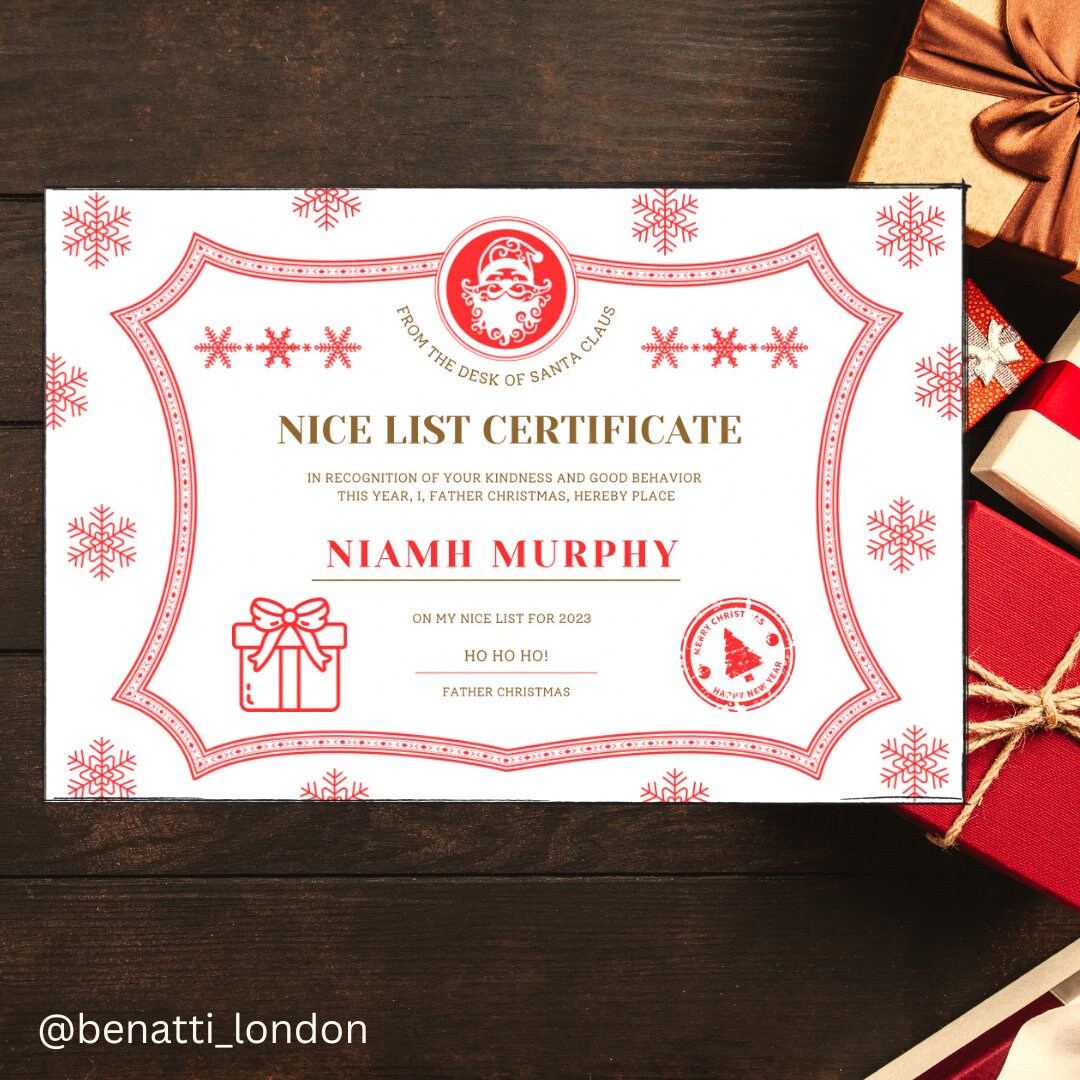 Santas Nice List Certificate Editable Printable - Etsy