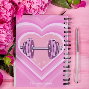 Barbell Spiral Fitness Planner | Blank Fitness Journal | Pink Spiral ...