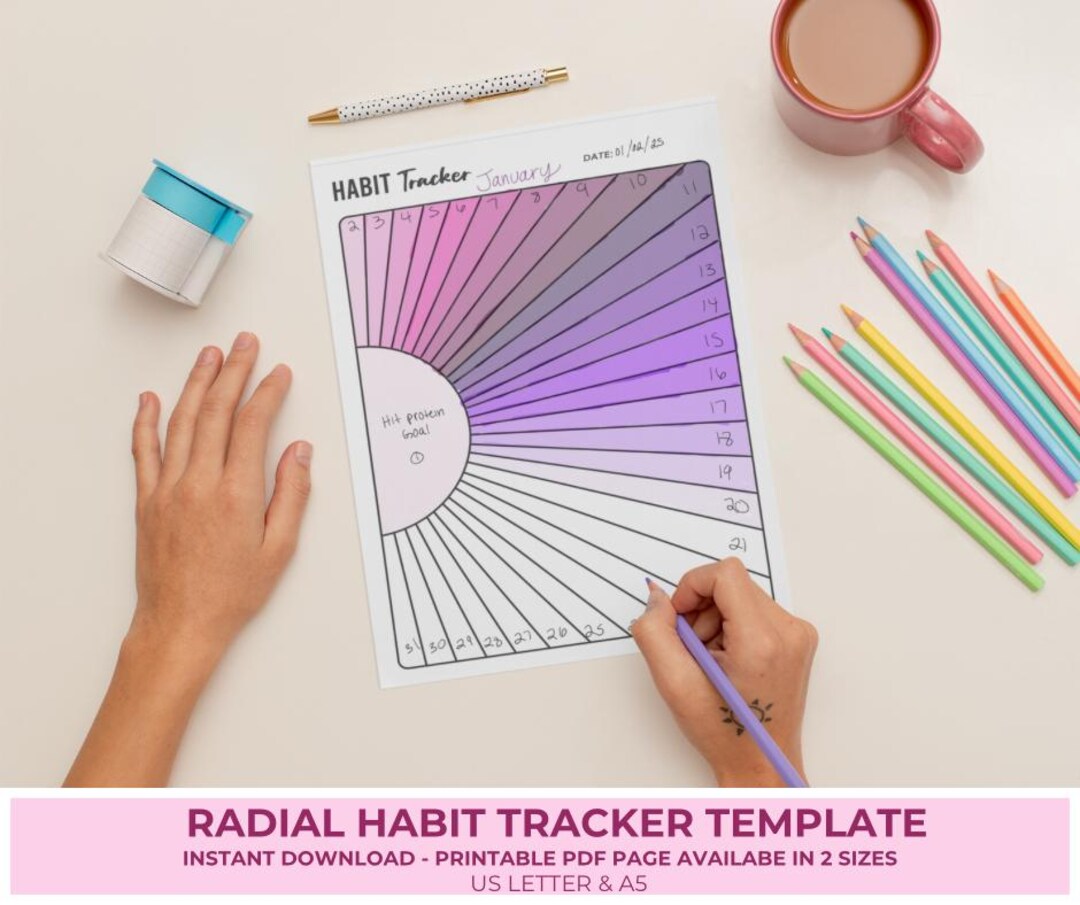 Habit Tracker Printable PDF, Circle Habit Tracker, Bujo, Weekly ...