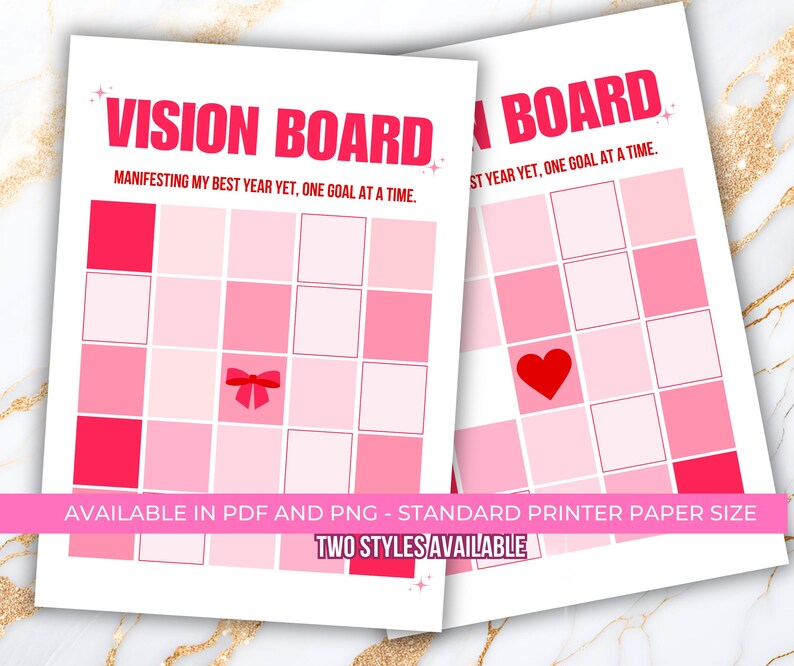 Vision Board Printables, 2026 Vision Board Template, Girly Coquette ...