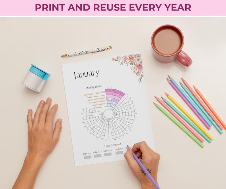 Circle Habit Tracker Printable PDF, Monthly Habit Tracker Template ...