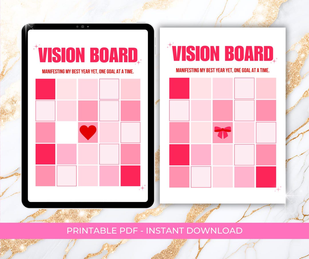 Vision Board Printables, 2025 Vision Board Template, Girly Coquette ...