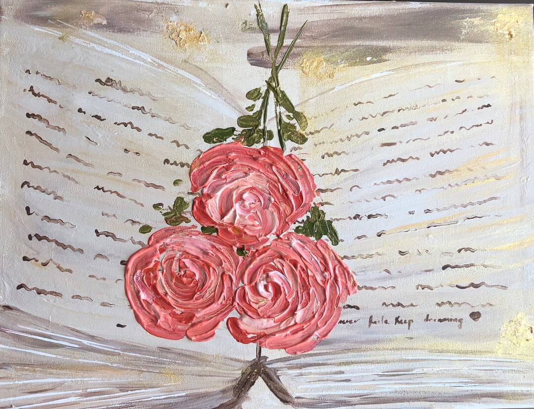 Original Painting Orange Roses on A Book-the Book of - Etsy