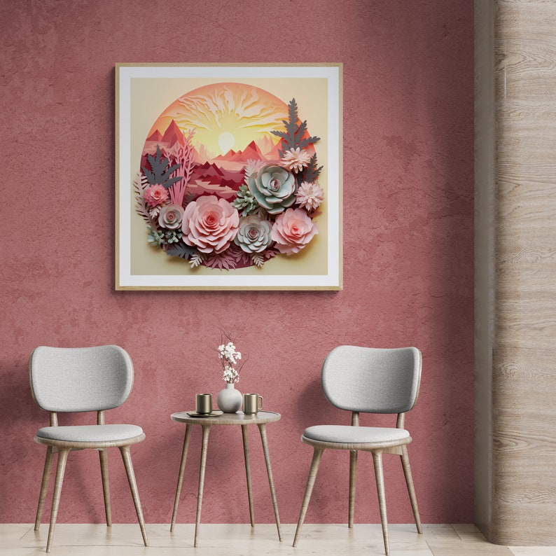Digital Succulents, Papercut, Print, Sunrise, Sunset, Mountains, Forest ...
